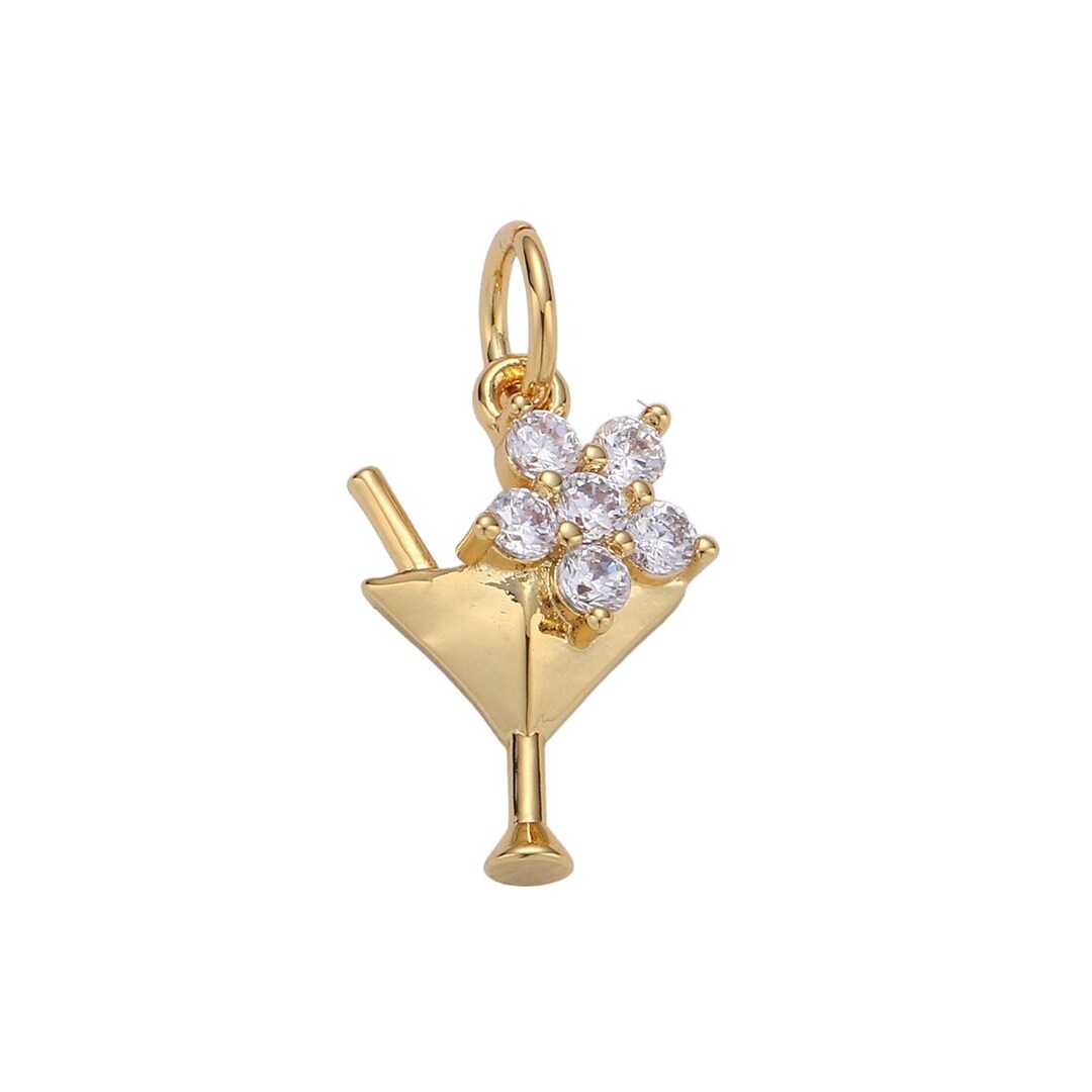 1x Gold Filled CZ Martini Charm With Cz Charm, Cubic Gold Drink Glass ...