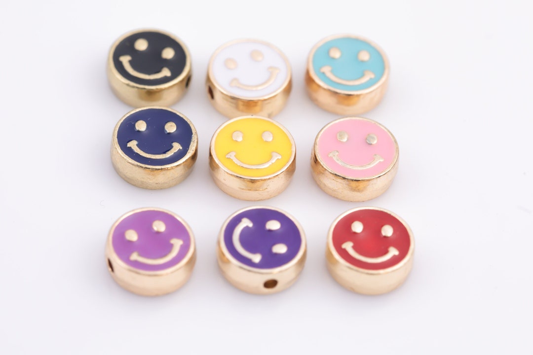 10mm Enamel Heart Smile Face Bead, Emoji Bead, Happy Face, Gold Cute ...