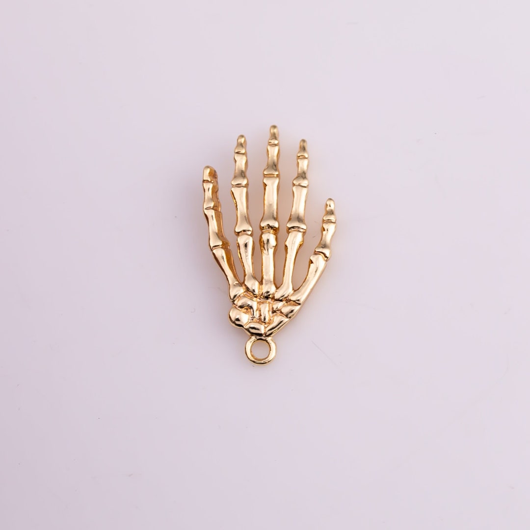 14K Gold Filled Skeleton Hands Bone Halloween Charm 13x26mm Bracelet ...