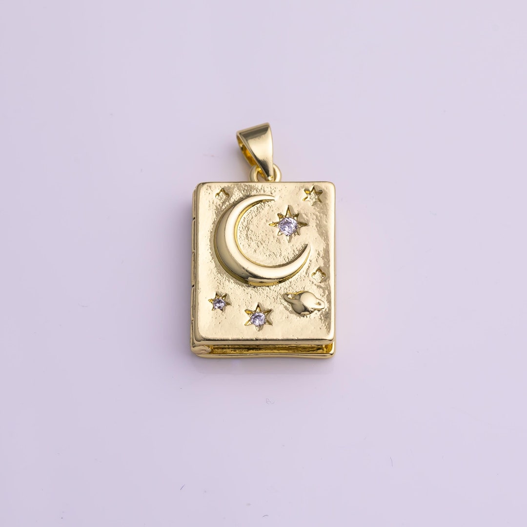 14K Gold Filled Locket Rectangle 14x20mm Moon Star Constellation Locket ...