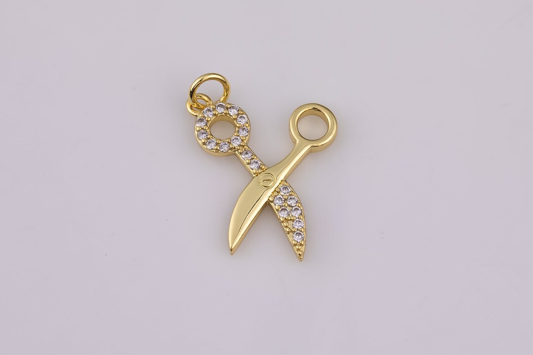 14K Gold Filled Scissors Charm 15x19mm Barber Seamstress Haircut Beauty ...