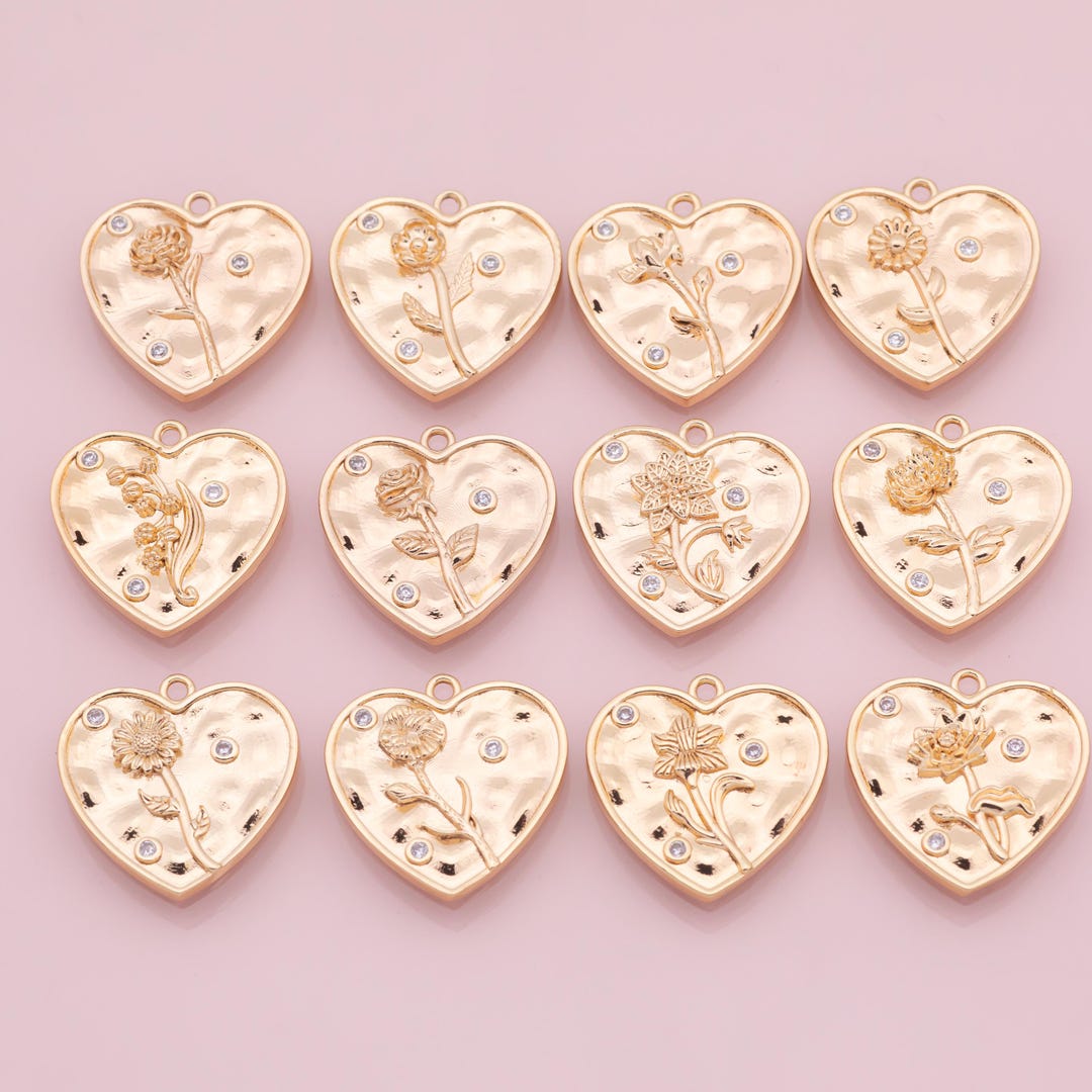 Birth Month Flower Heart 22k Gold Filled Silver Charm Bar Bracelets and ...