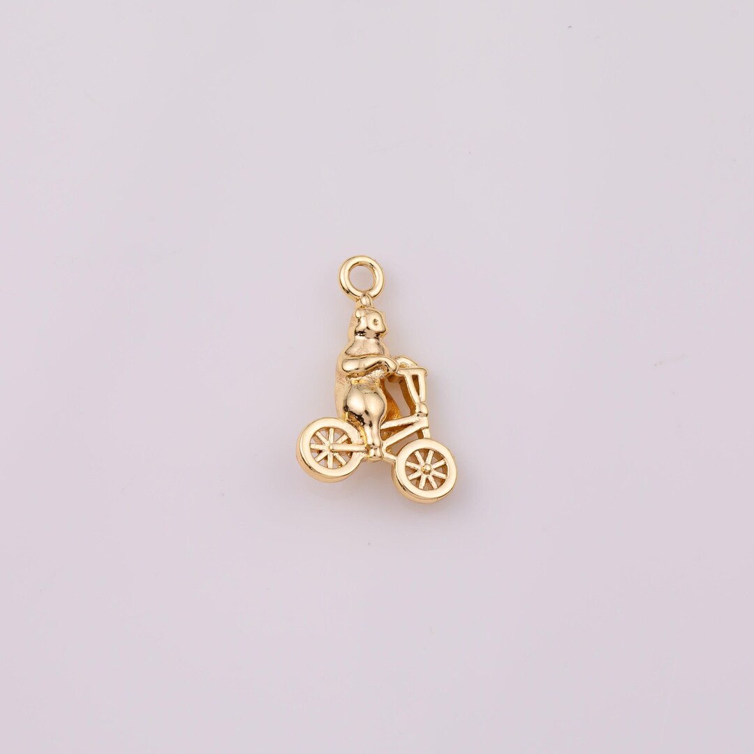 18K Gold Filled Bear Riding a Bike Charm 10x16mm Bicycle Necklace ...