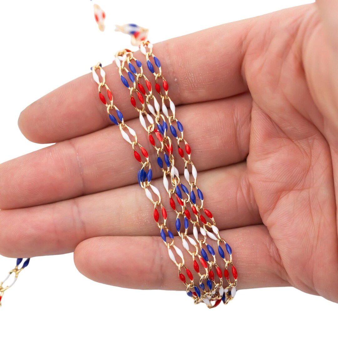 22k Gold Filled Enamel Chain Double Flat Usa Red White and Blue Chain ...