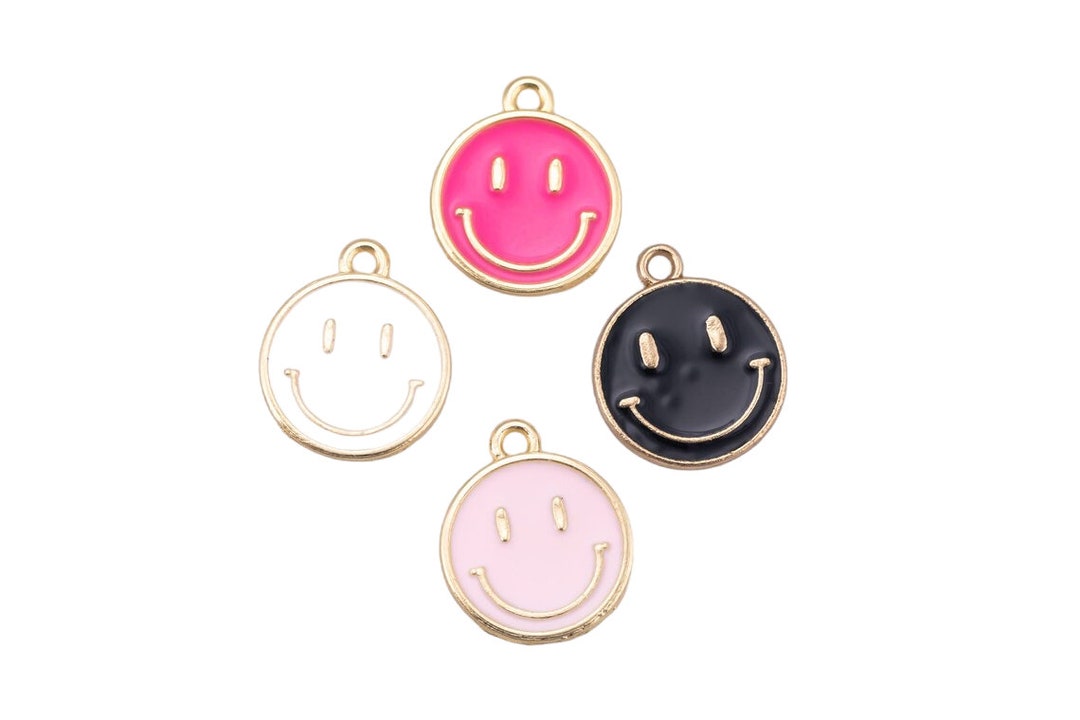 18K Gold Filled Dainty Enamel Charm Smiley Coin Mini Happy Smiley ...