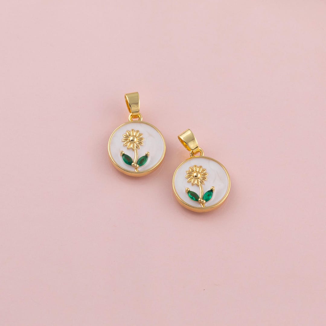 Flower White Enamel Charm 18k Gold Filled Charm Bar Bracelets and ...