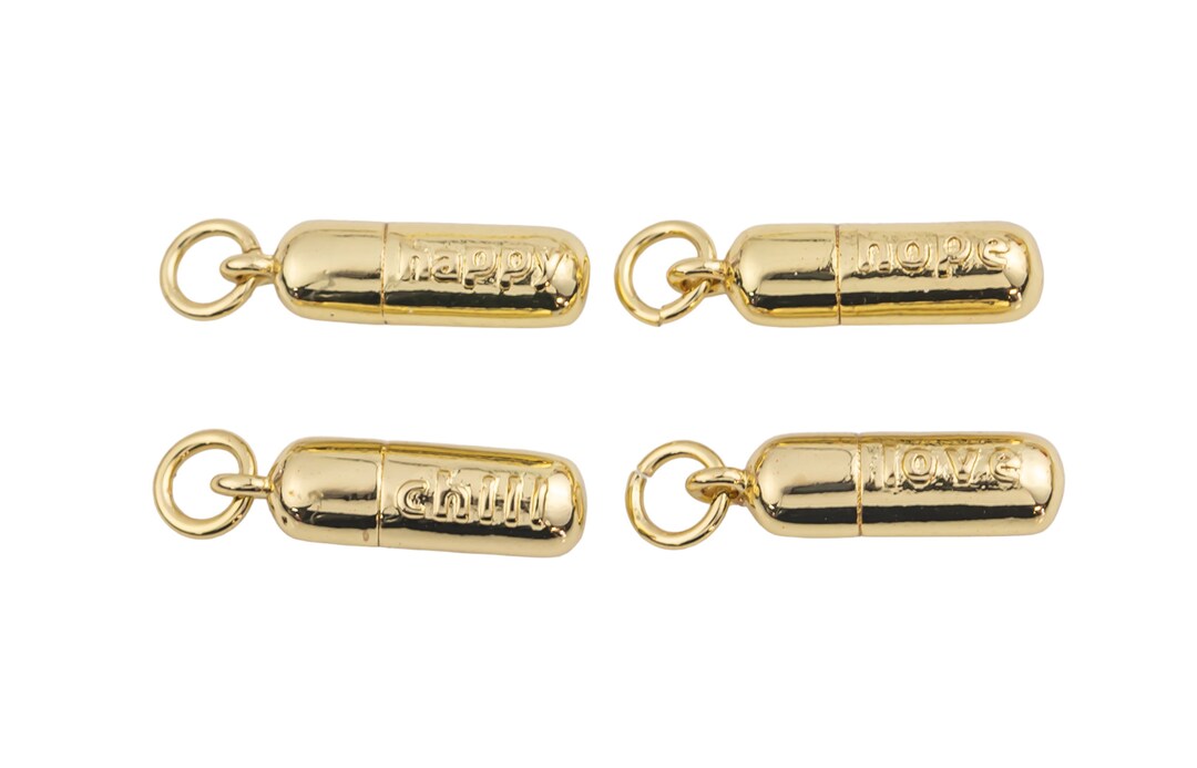 Full Set 4pcs 14K Gold Filled Pill Charm Necklace, Dainty Word Charm ...