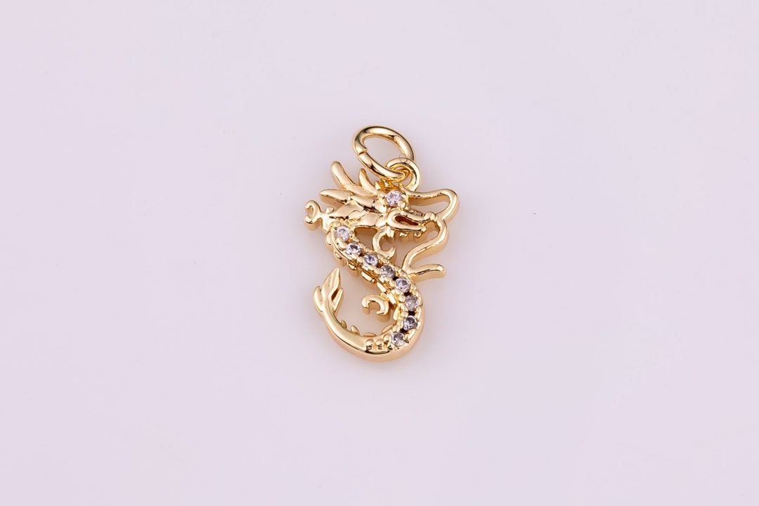 14K Gold Filled Dragon Charm 9x12mm Chinese Dragon Zodiac Year of the ...