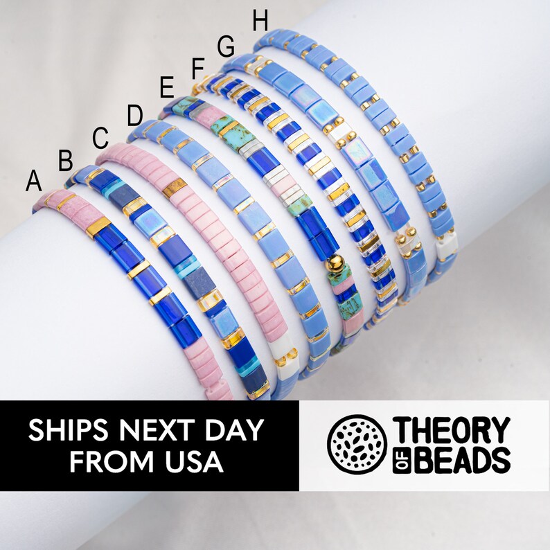 Royally Pink and Blue Tila Beads Bracelets Tile Bead - Etsy