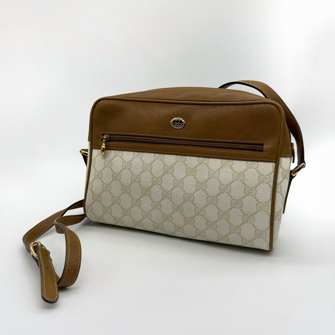 Gucci Authentic Vintage Cream/brown Logo Gg Gucci Leather Bag - Etsy