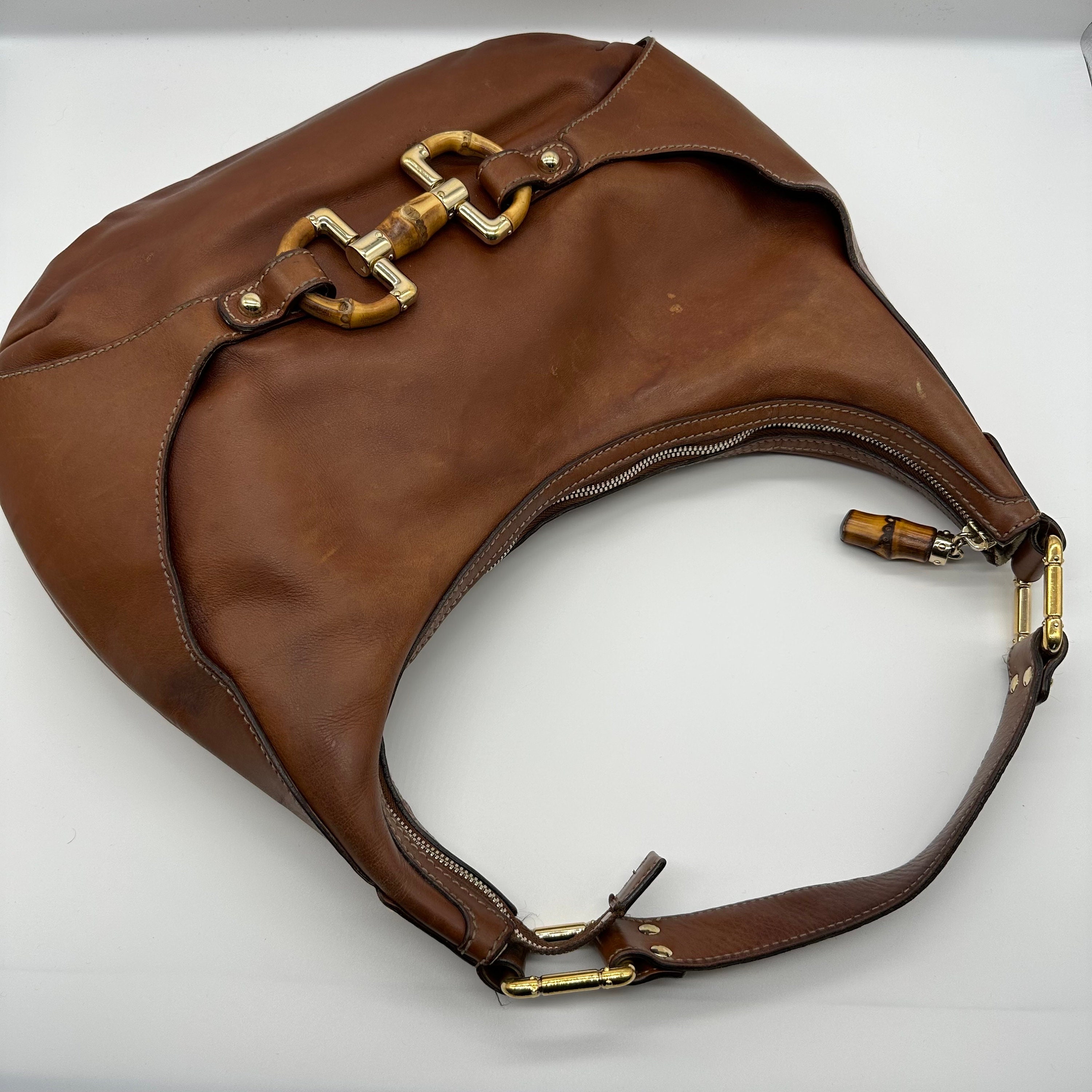 Gucci Vintage Brown Leather Bamboo Horsebit Shoulder Bag - Etsy