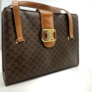 Celine Vintage Triomphe Monogram Shoulder Bag Leather Brown/gold - Etsy