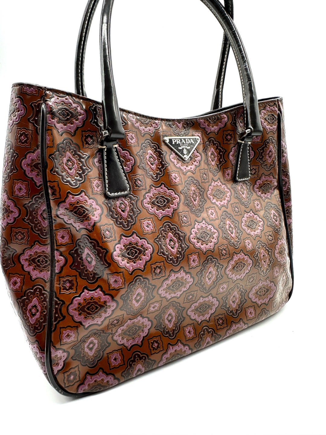 Prada Vintage Brown/red Brocade Tote Bag - Etsy