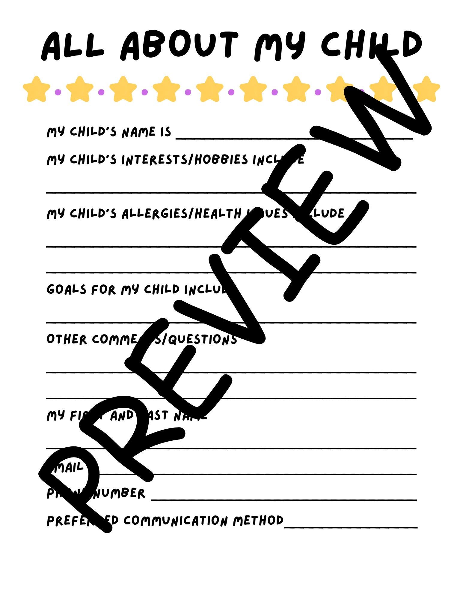 All About My Child Back to School Paper - Etsy