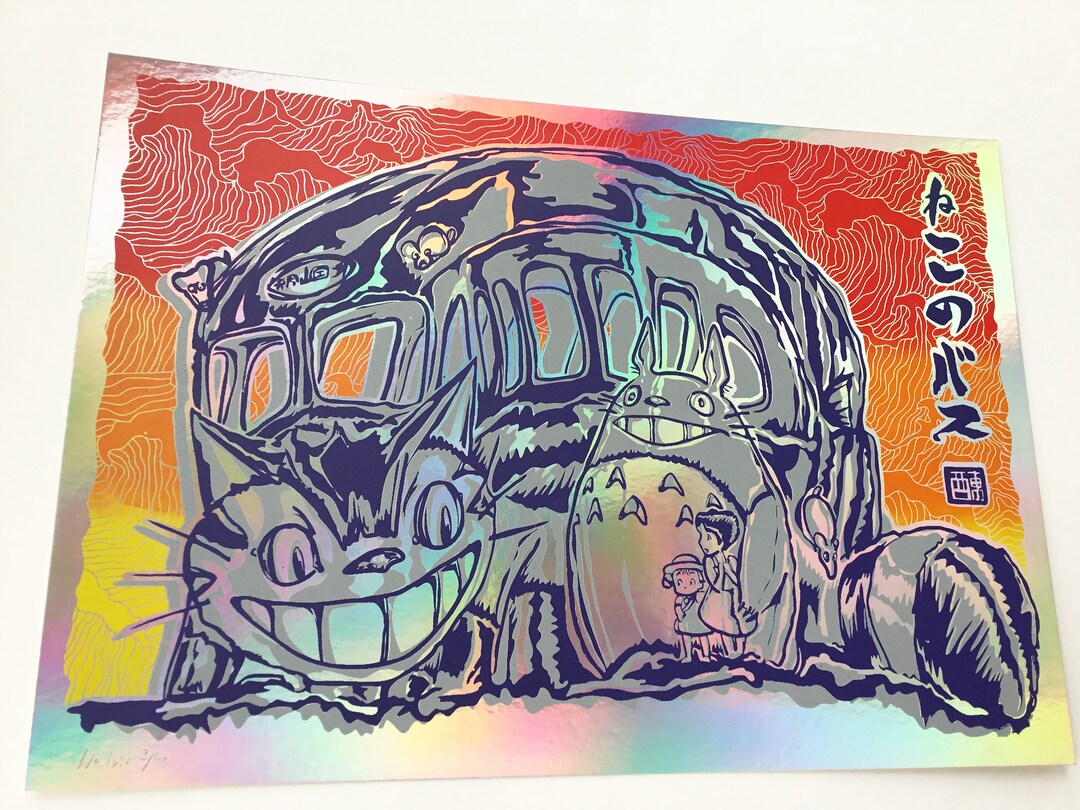 Anime Cat Hand Made Holographic Screen Print - Etsy