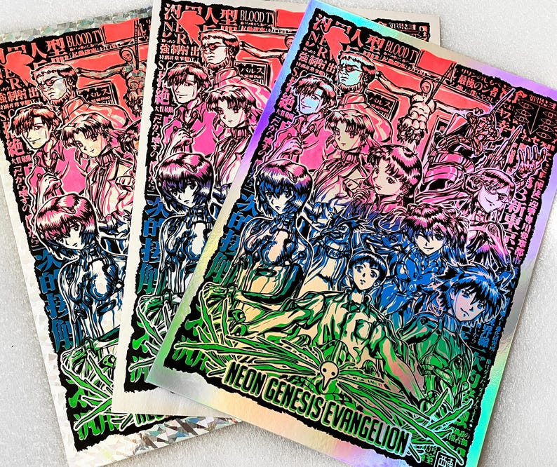 NERV Hand Made Holographic Screen Print: Misato - Rei - Asuka - Kaworu ...