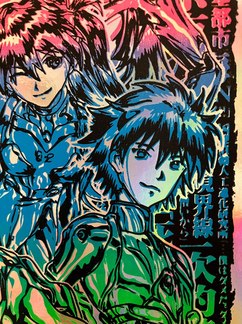 NERV Hand Made Holographic Screen Print: Misato - Rei - Asuka - Kaworu ...
