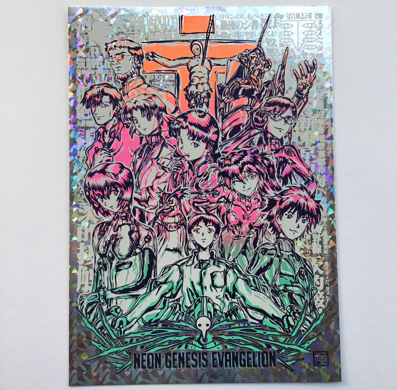 NERV Hand Made Holographic Screen Print: Misato Rei Asuka Kaworu Shinji ...