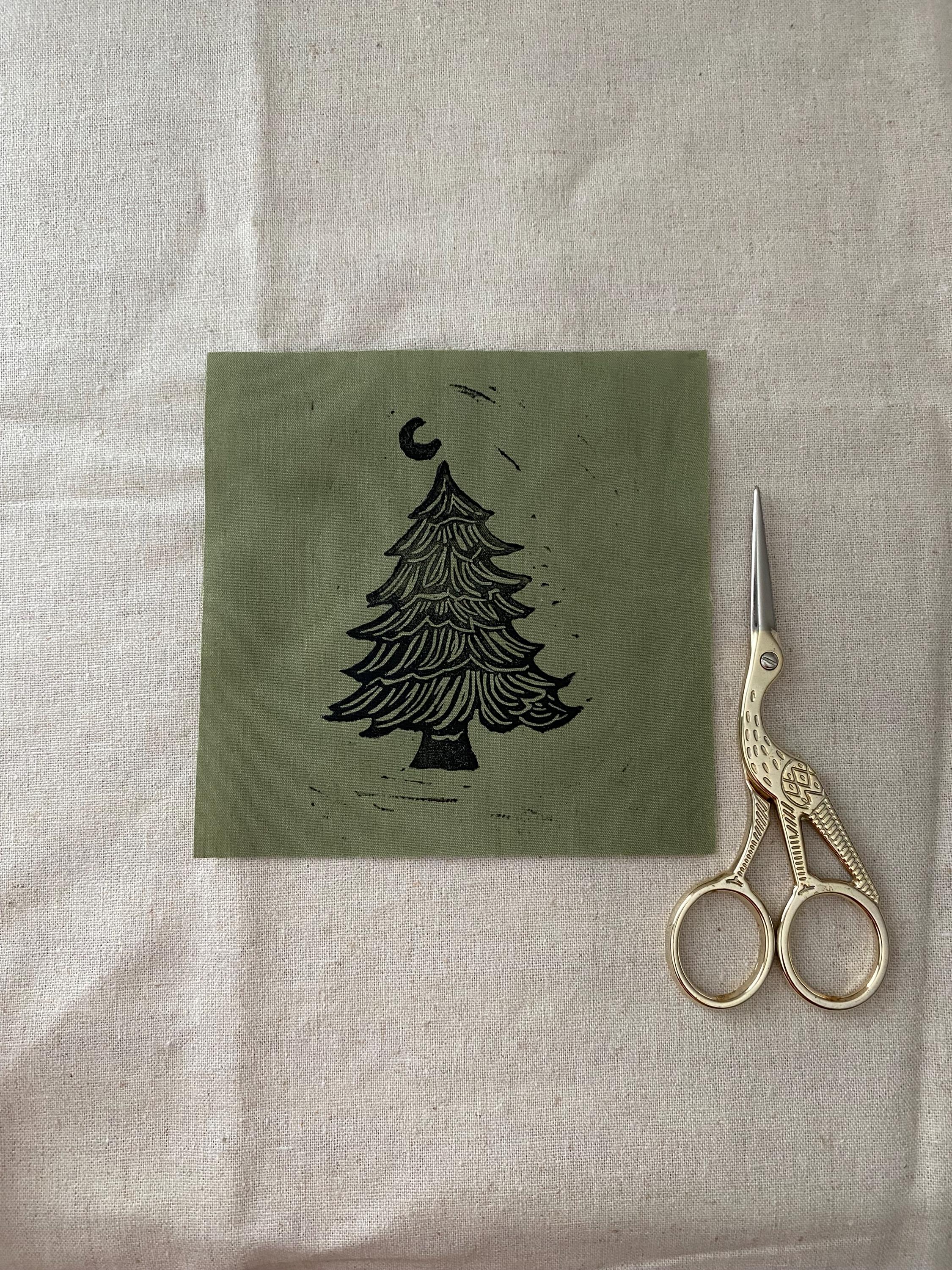Olive Green Pine Tree Linocut Block Print Fabric Patch | 4.5x4.5” - Etsy