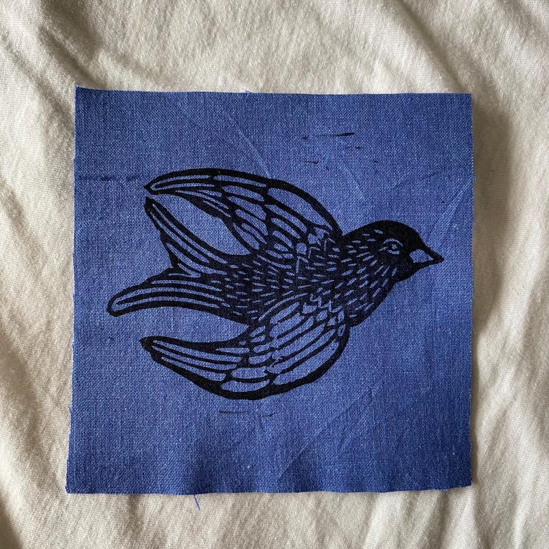 Block Print Bird Patch - Etsy