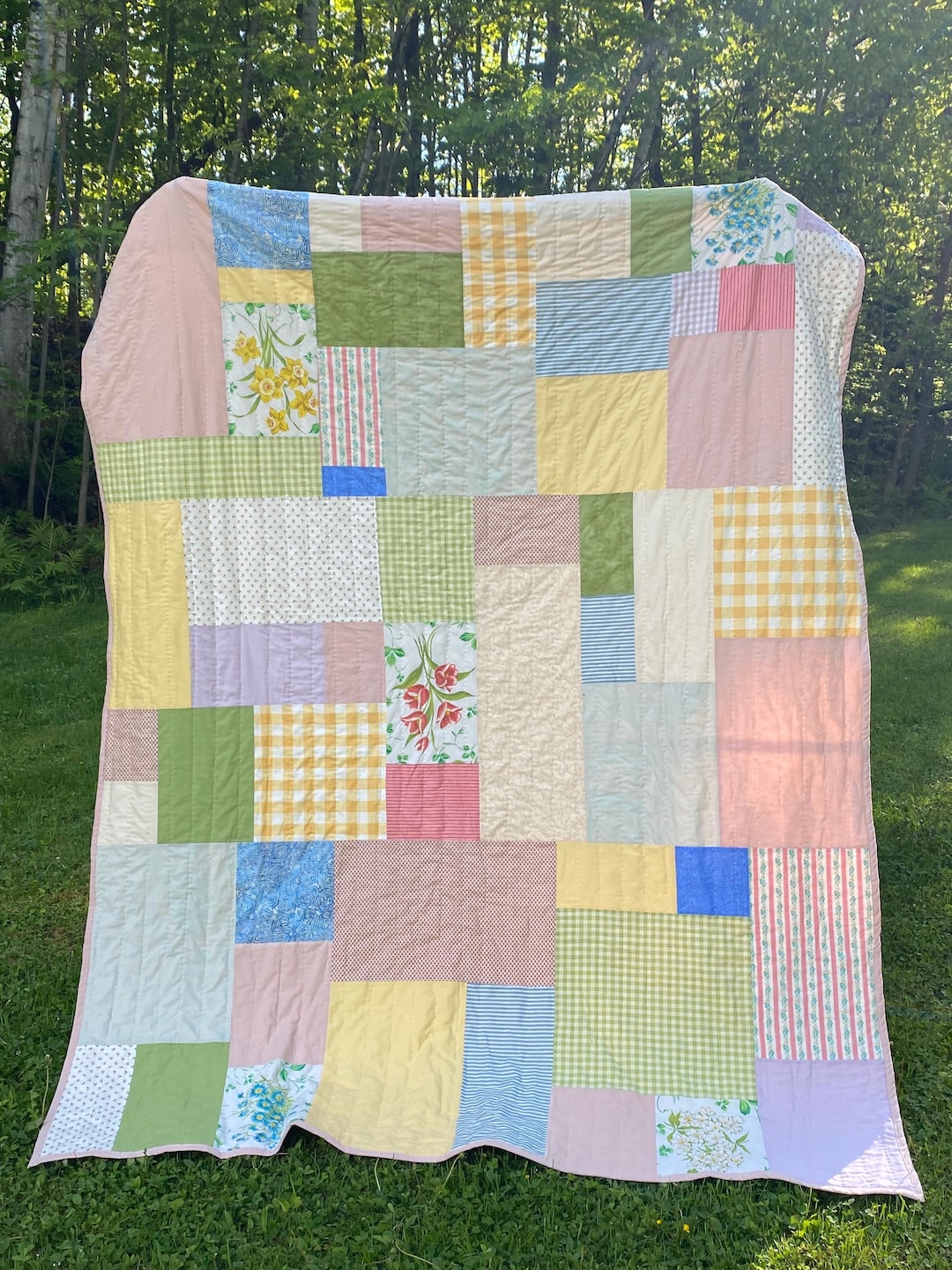 Pastel Patchwork Quilt | Multicolor Cotton Quilt, Hand Quilted - Etsy