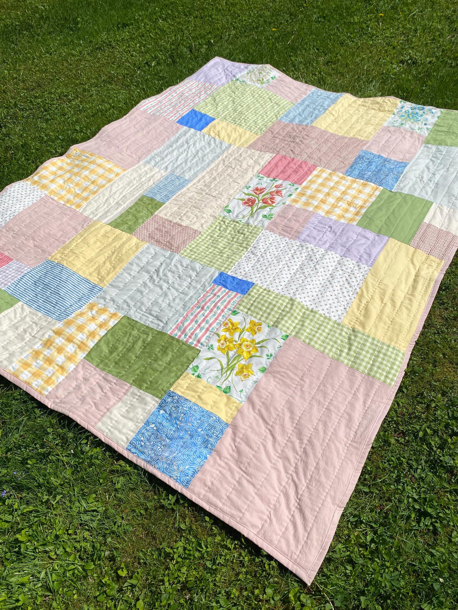 Pastel Patchwork Quilt | Multicolor Cotton Quilt, Hand Quilted - Etsy
