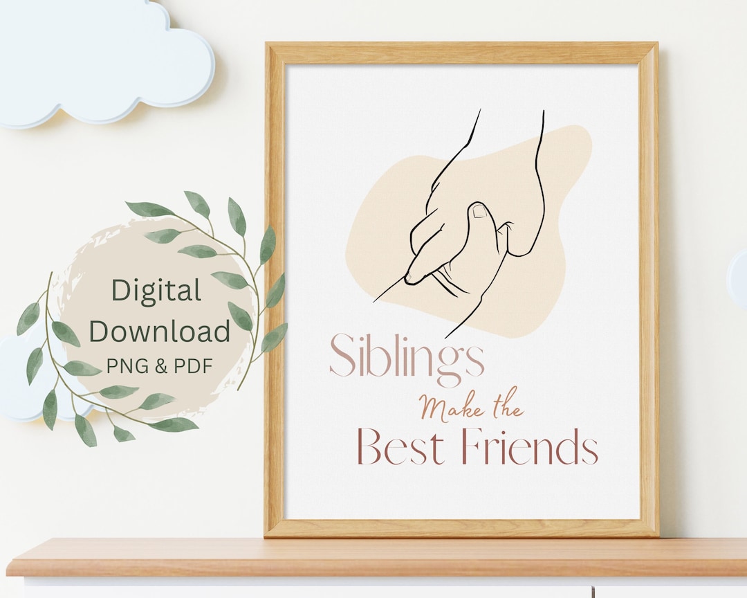 Siblings Make the Best Friends Line Art | Boho Wall Art | Digital Print ...