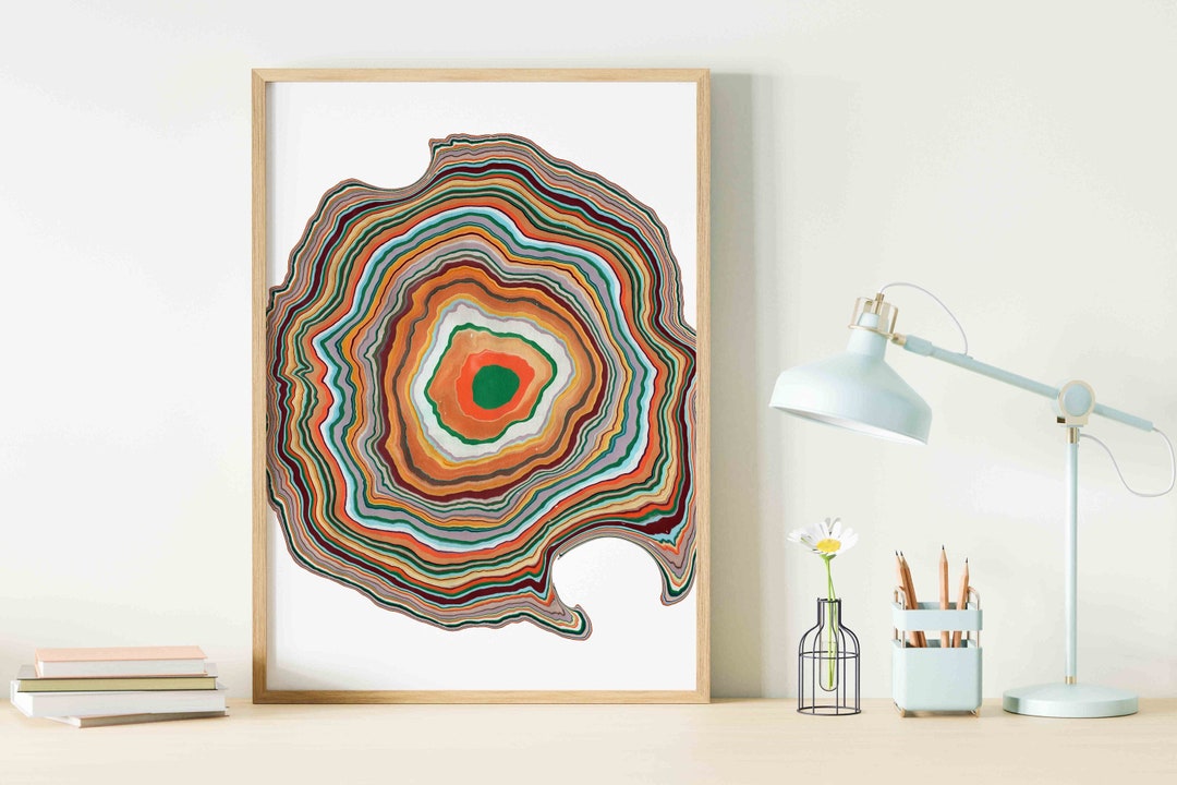 Funky Reverb Art Print, Tree Ring Texture Psychedelic Poster Print ...