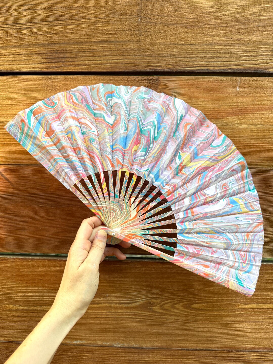 Pastel Vibrant Marbled Hand Fan, Folding Lightweight Travel Gift ...