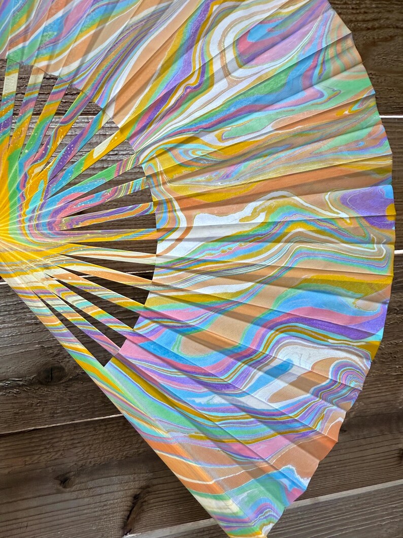 Pastel Aqua Marbled Hand Fan, HANDMADE Folding Travel Gift, Colorful ...