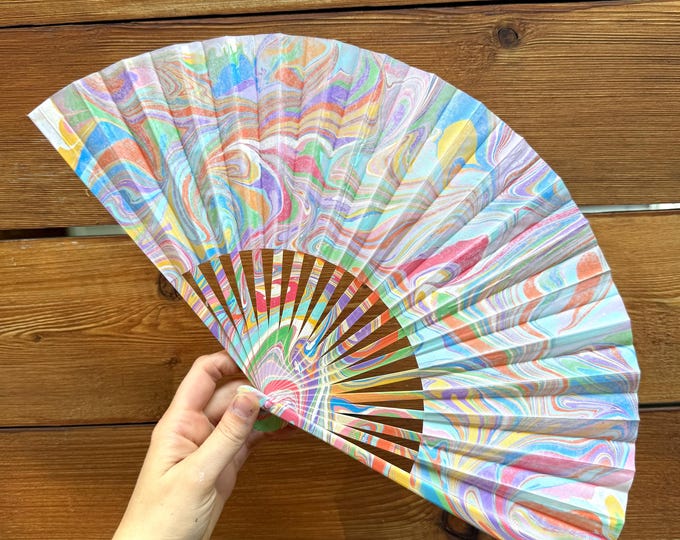 Pastel Pride Month Marbled Hand Fan, Folding Lightweight Travel Gift ...