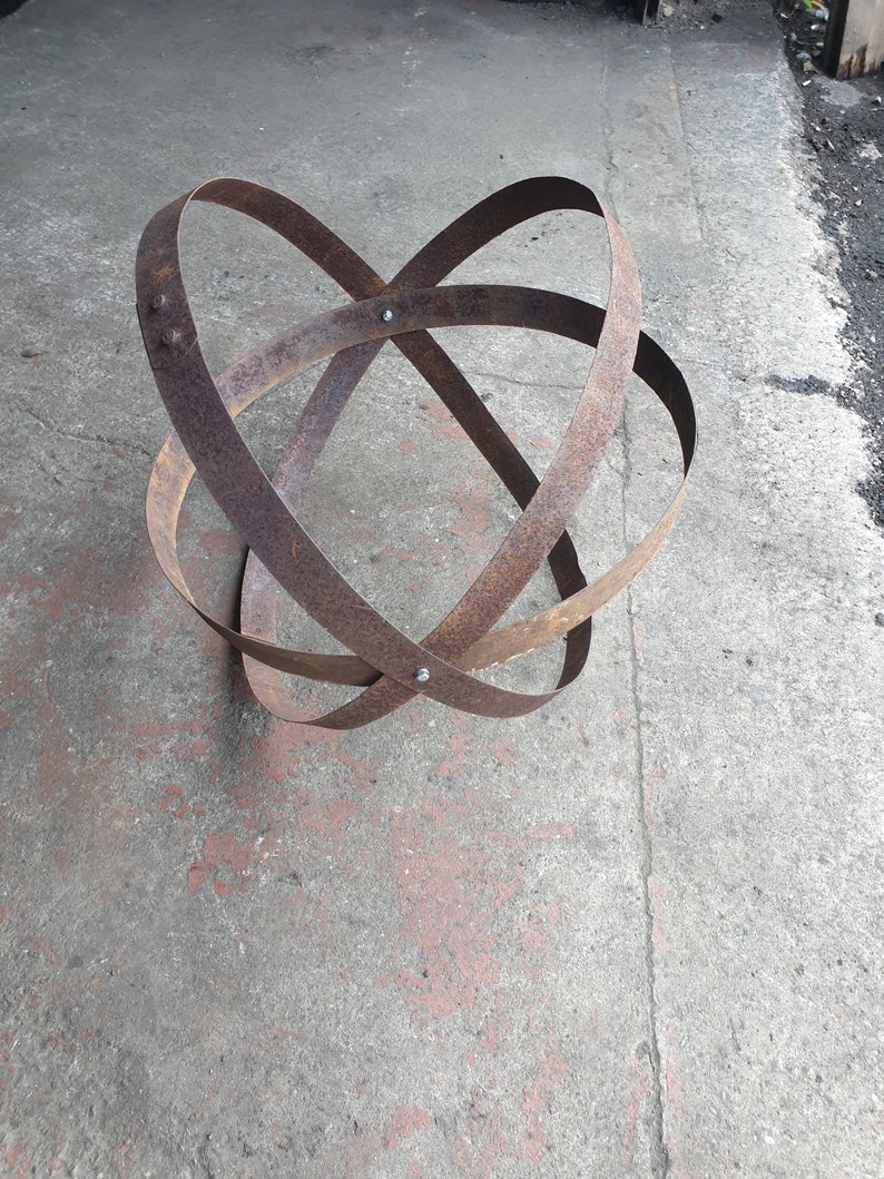 Garden Metal Sphere Sculpture Reclaimed Rusty Whisky Barrel Hoop Ring ...