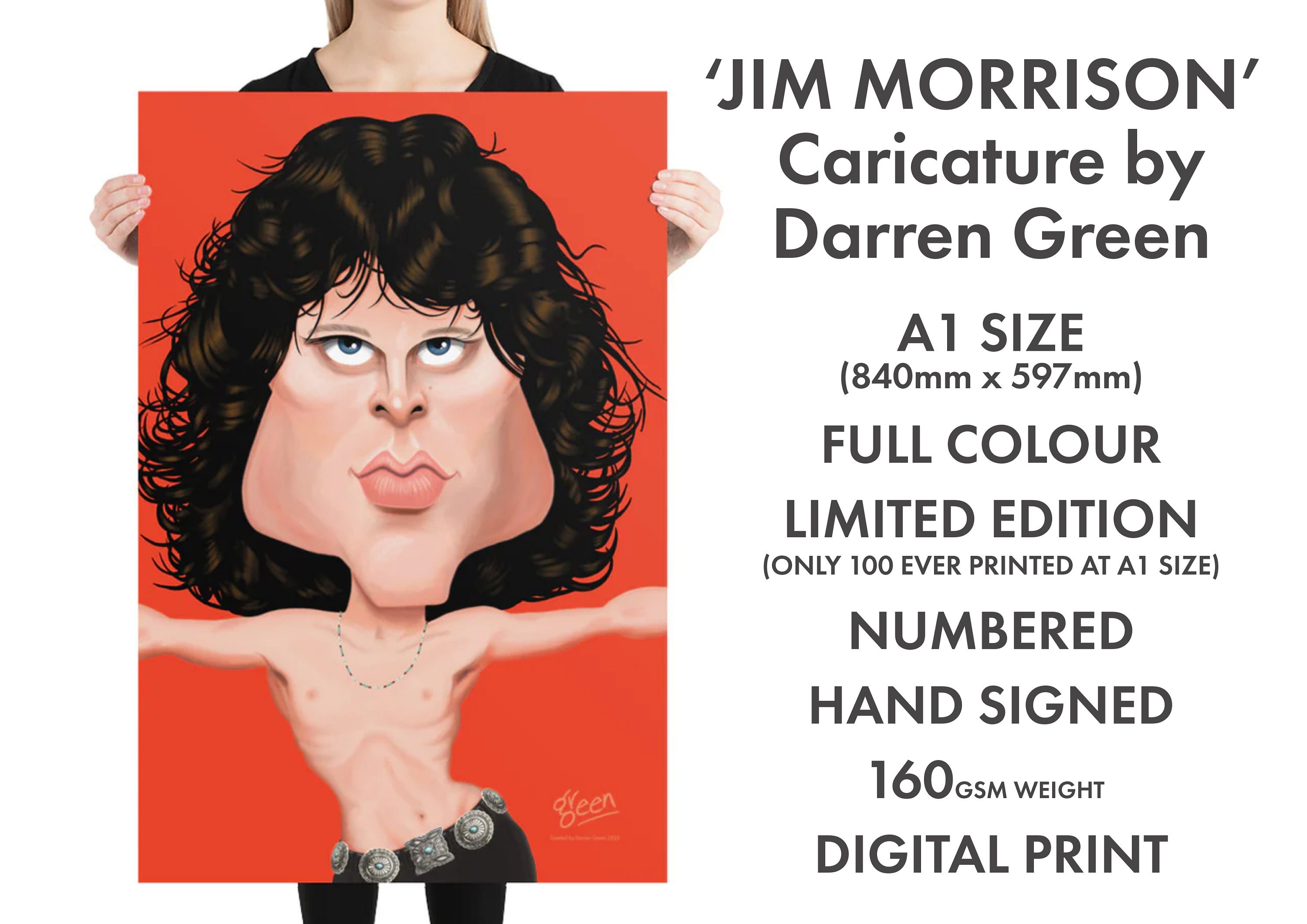 JIM MORRISON A1 Size, Limited Edition Print, Caricature by Darren Green ...