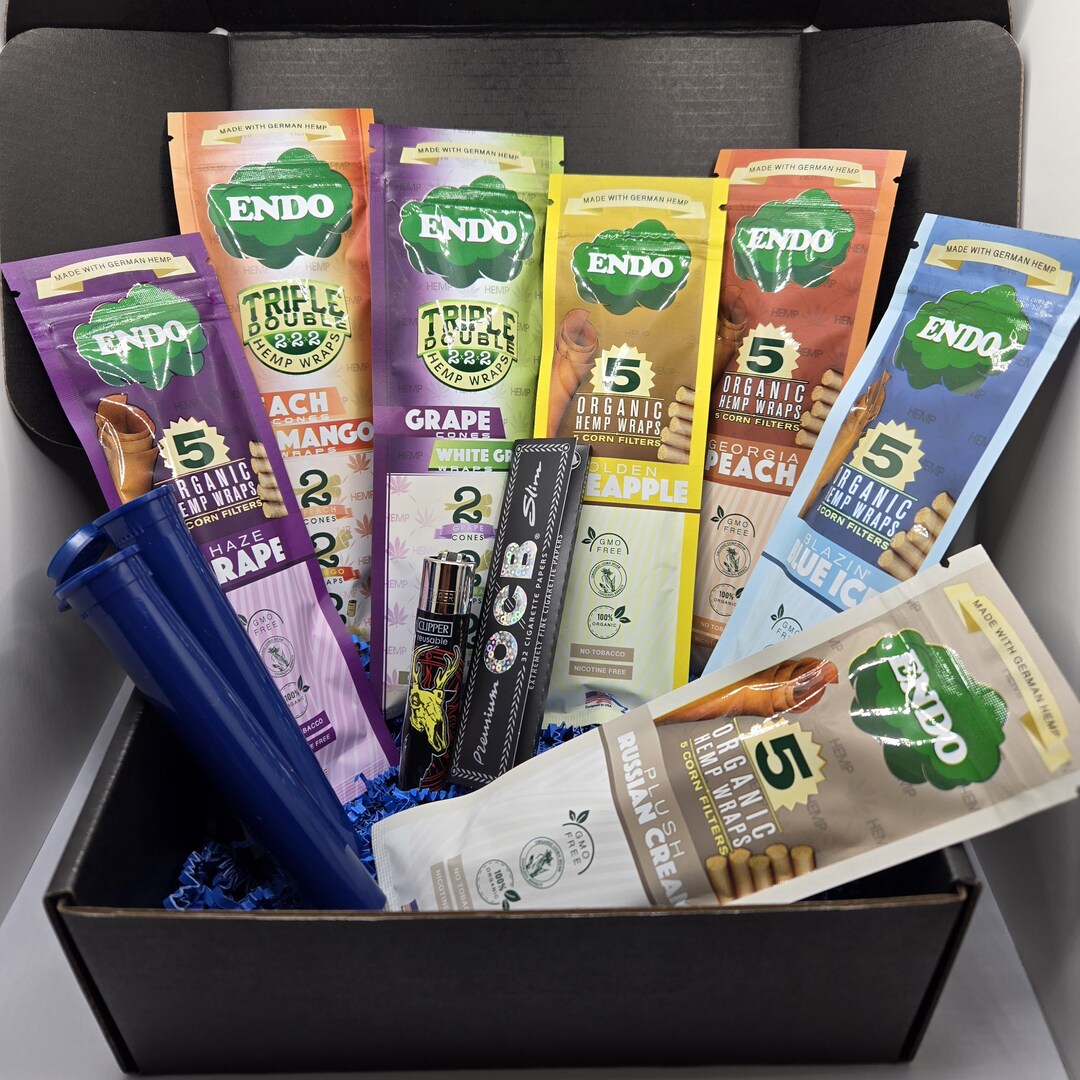 Stoner Box/gift Box Organic ENDO Sampler Box 8 Packs 32 Wraps 4 Cones ...
