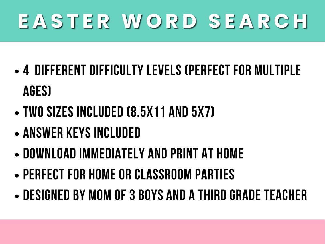 Easter Word Search Printable Game Card for Kids Fun Activity for Home ...