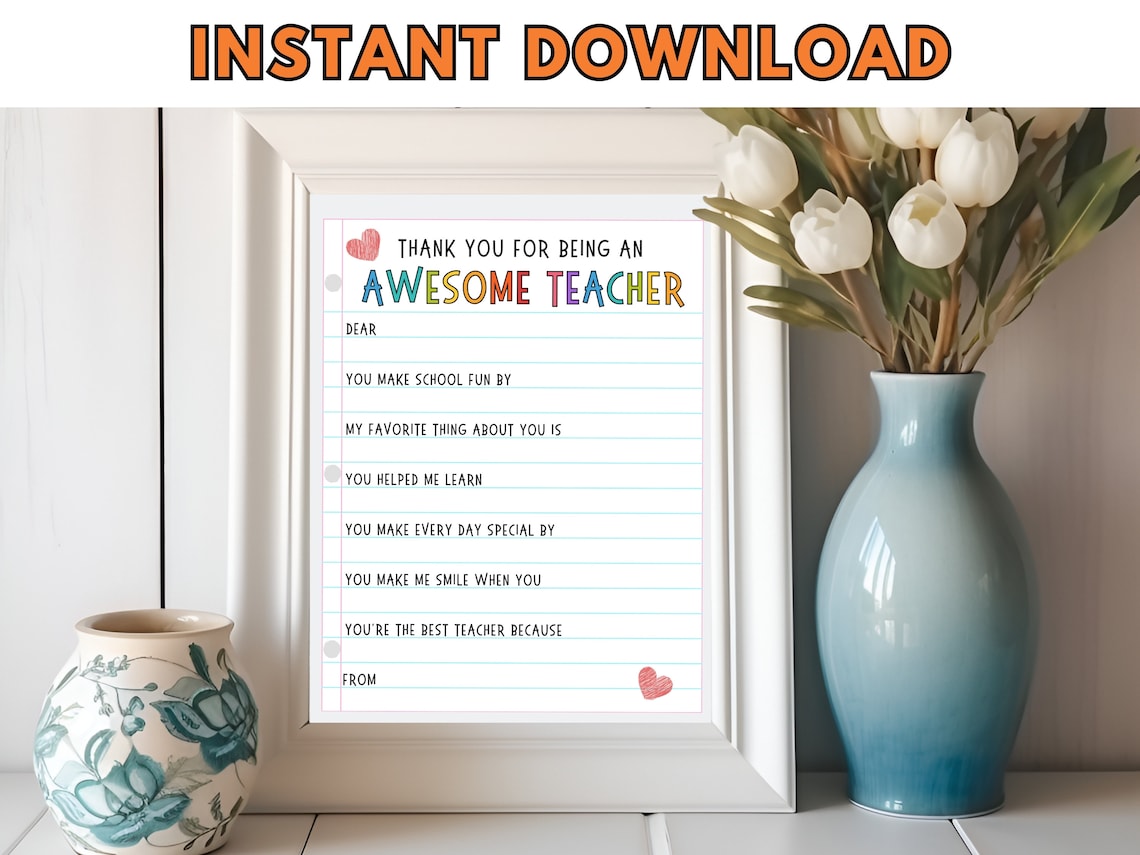 Printable All About My Teacher Gift, Teacher Appreciation Worksheet ...