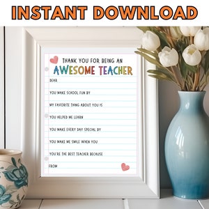 Printable All About My Teacher Gift, Teacher Appreciation Worksheet ...