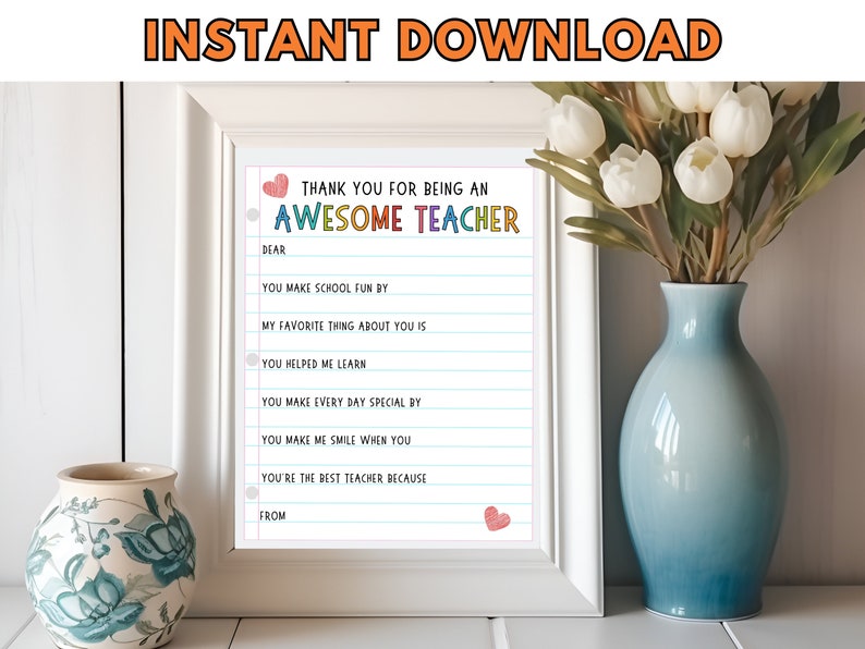 Printable All About My Teacher Gift, Teacher Appreciation Worksheet ...