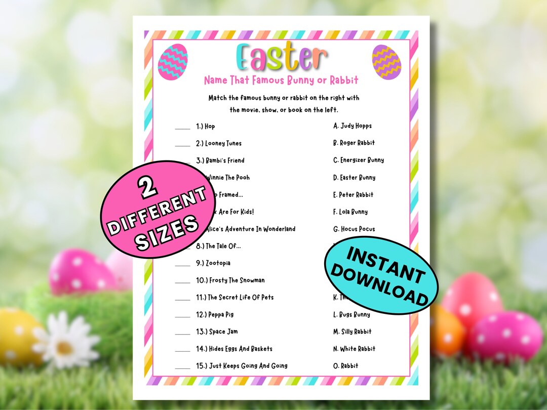 Name That Bunny Printable Easter Game for Kids - Famous Rabbit Game ...