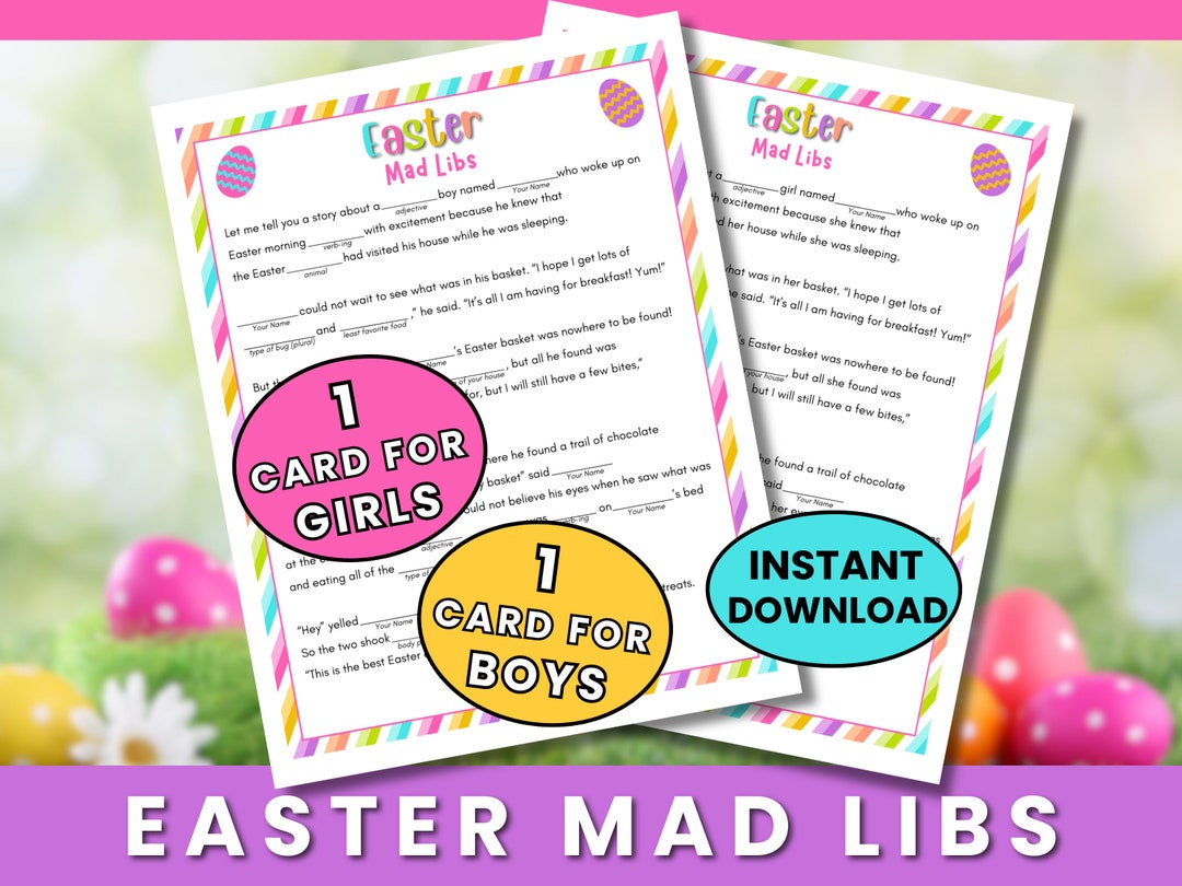 Printable Easter Mad Libs Game Cards - Fill in the Blank Games for ...