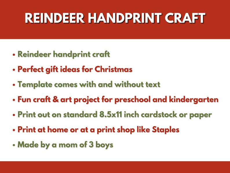 Reindeer Handprint Christmas Craft: Rudolph Printable (PDF Download) - Etsy