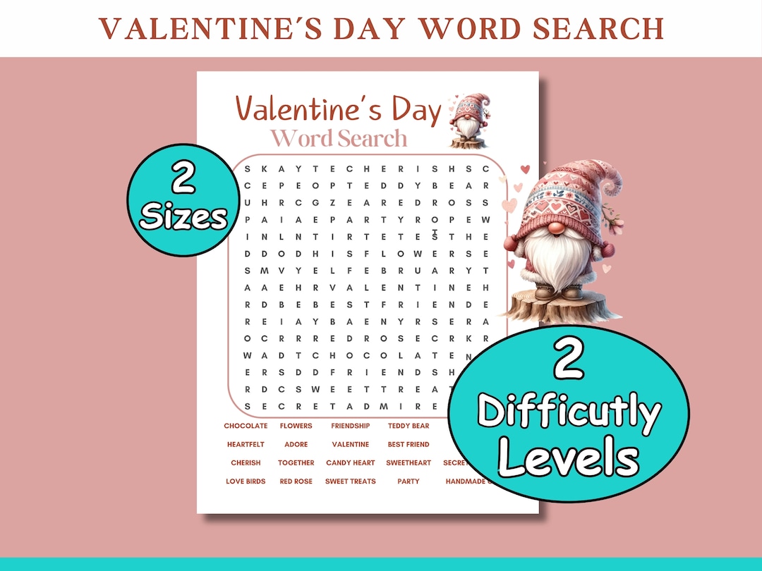 Valentine's Day Word Search Printable Game Card - Fun Valentine ...