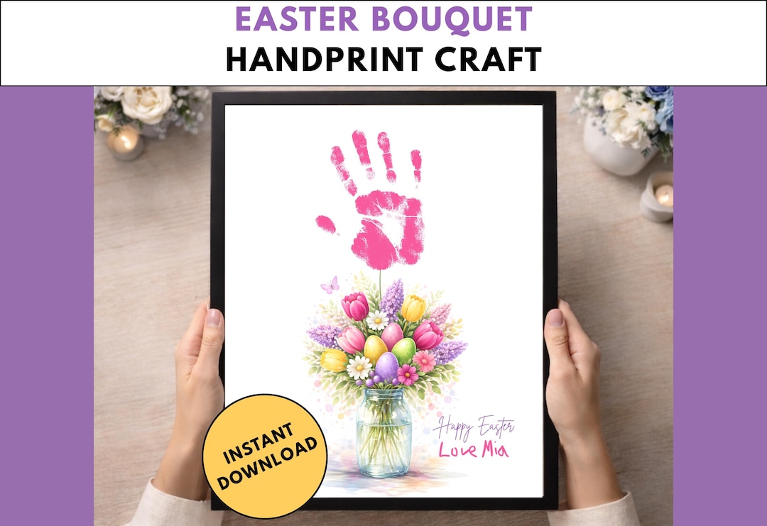 Easter Handprint Art for Kids, Printable Spring Flowers and Colored ...