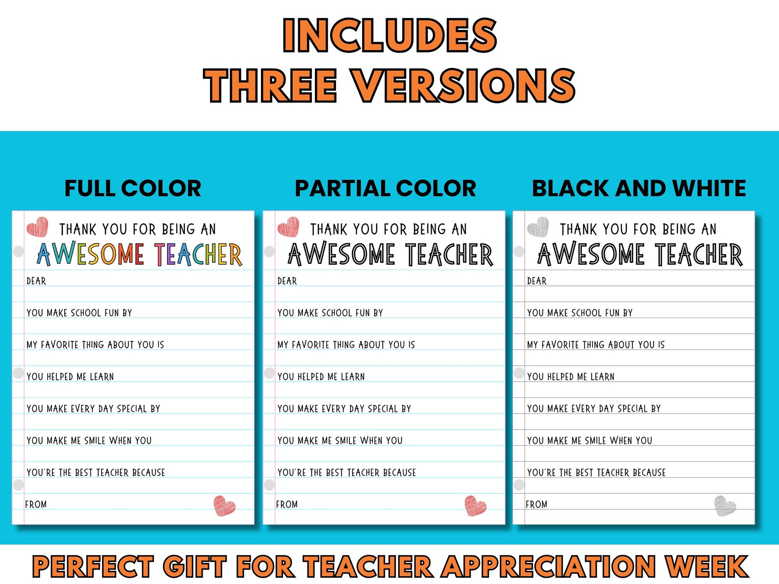 Printable All About My Teacher Gift, Teacher Appreciation Worksheet ...