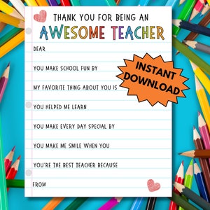Printable All About My Teacher Gift, Teacher Appreciation Worksheet ...