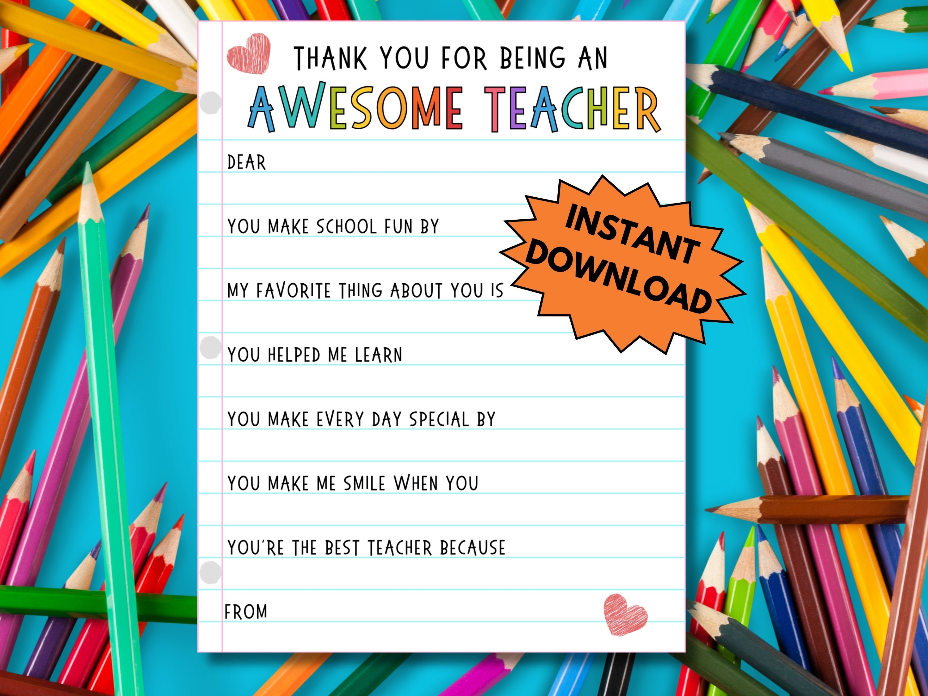 Printable All About My Teacher Gift, Teacher Appreciation Worksheet ...