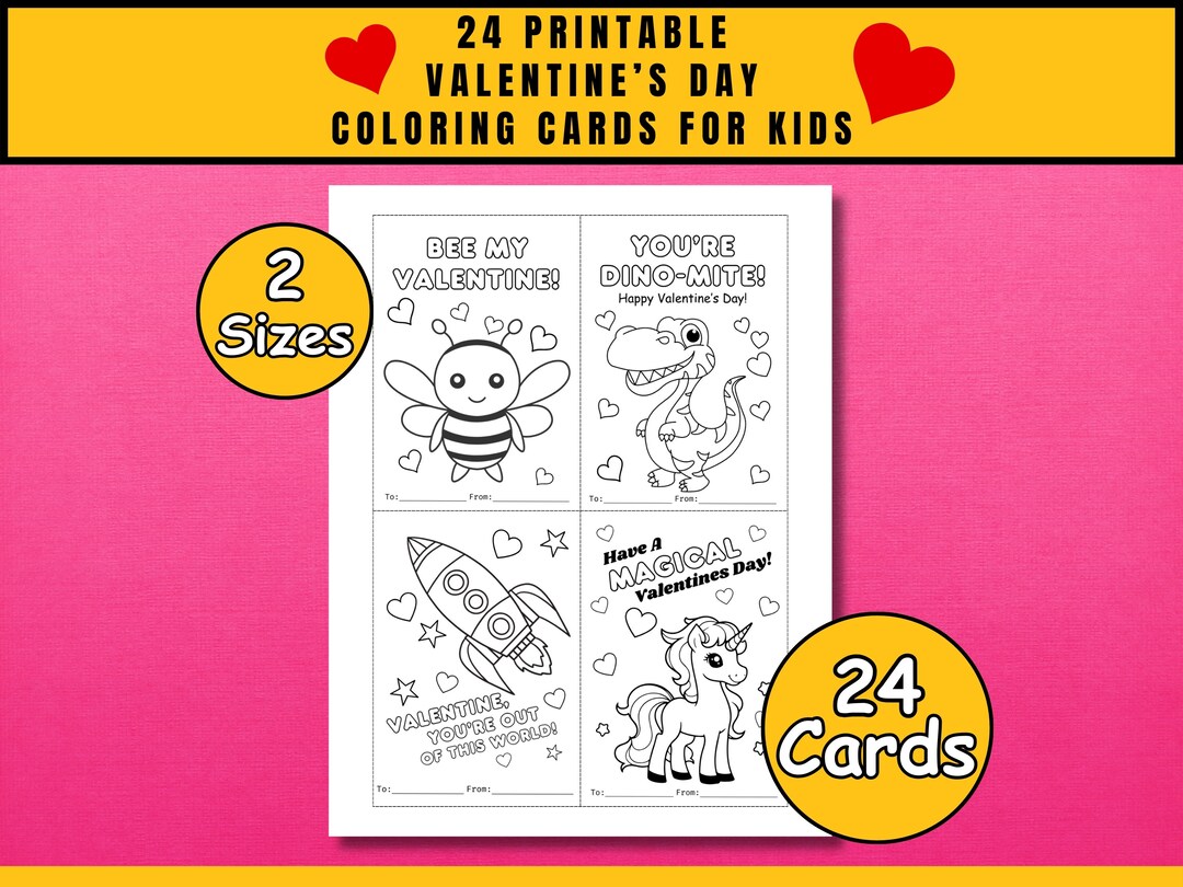 Valentine Coloring Cards for Kids Last Minute Valentines Day Card ...
