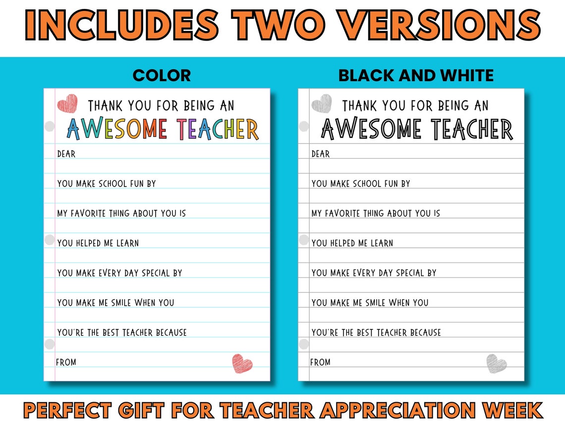 Teacher Appreciation Gift, Printable Worksheet for Teachers From ...