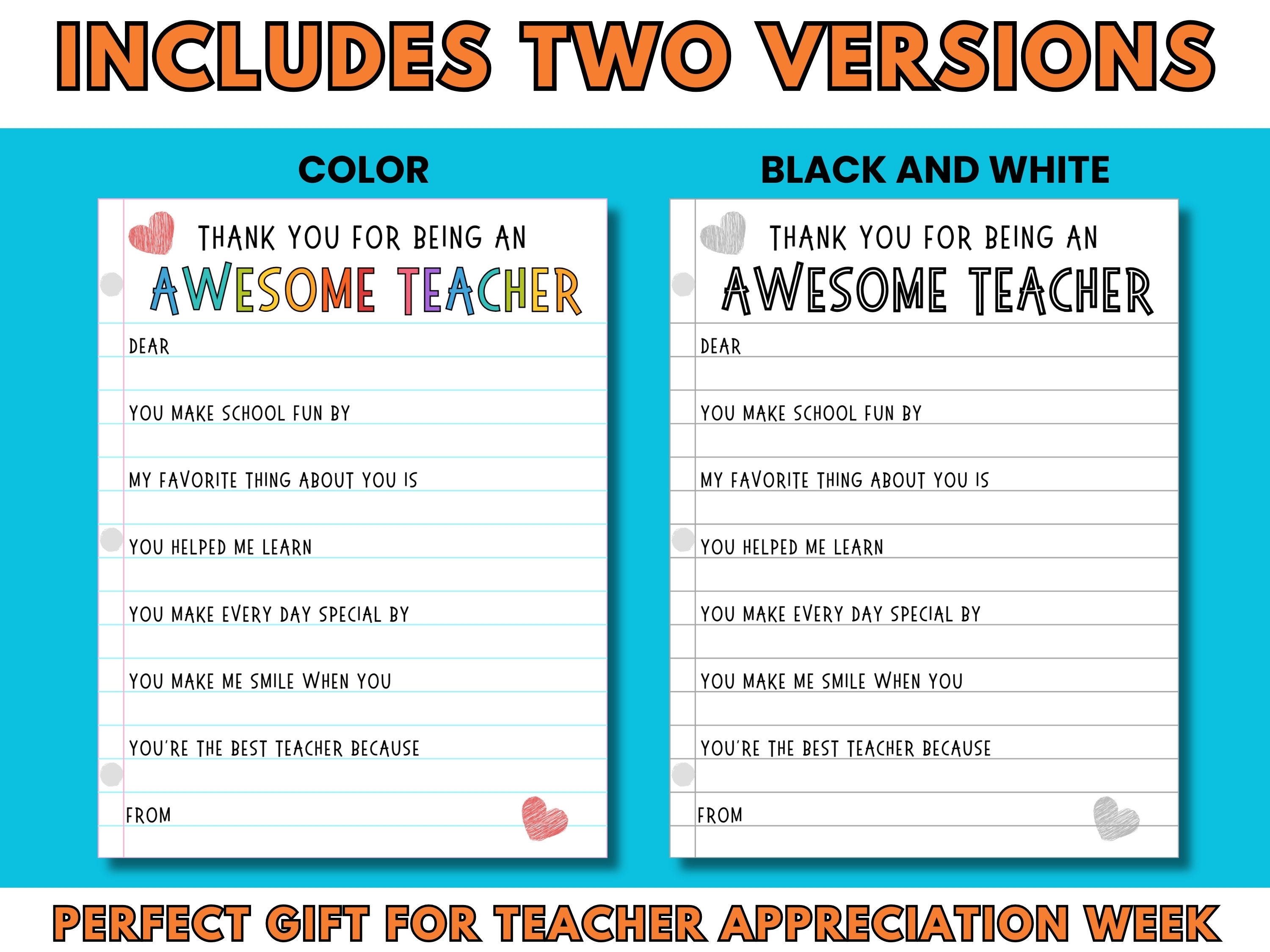 Teacher Appreciation Gift, Printable Worksheet for Teachers From ...