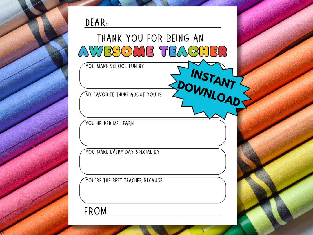 Teacher Appreciation Gift, Printable Worksheet for Teachers From ...